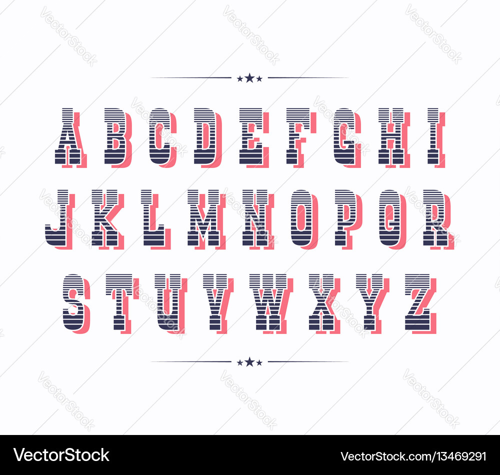Serif bold two color retro font with red shadow Vector Image