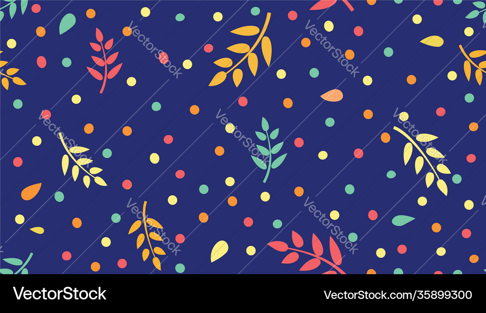 Floral pattern with leaves and dots in minimal Vector Image