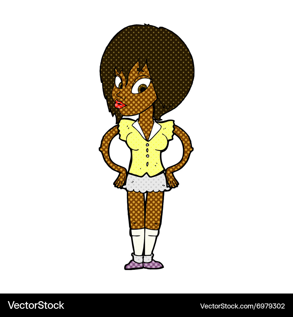 Comic cartoon woman with hands on hips Royalty Free Vector