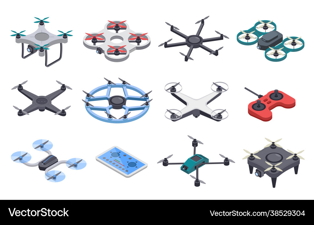Isometric drone unmanned aircraft with propellers Vector Image