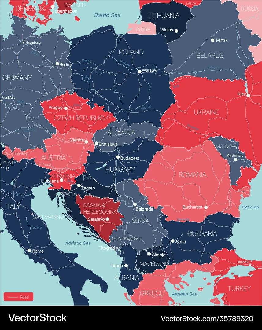 Eastern Europe With Editable Countries Names Stock Vector Europe Map