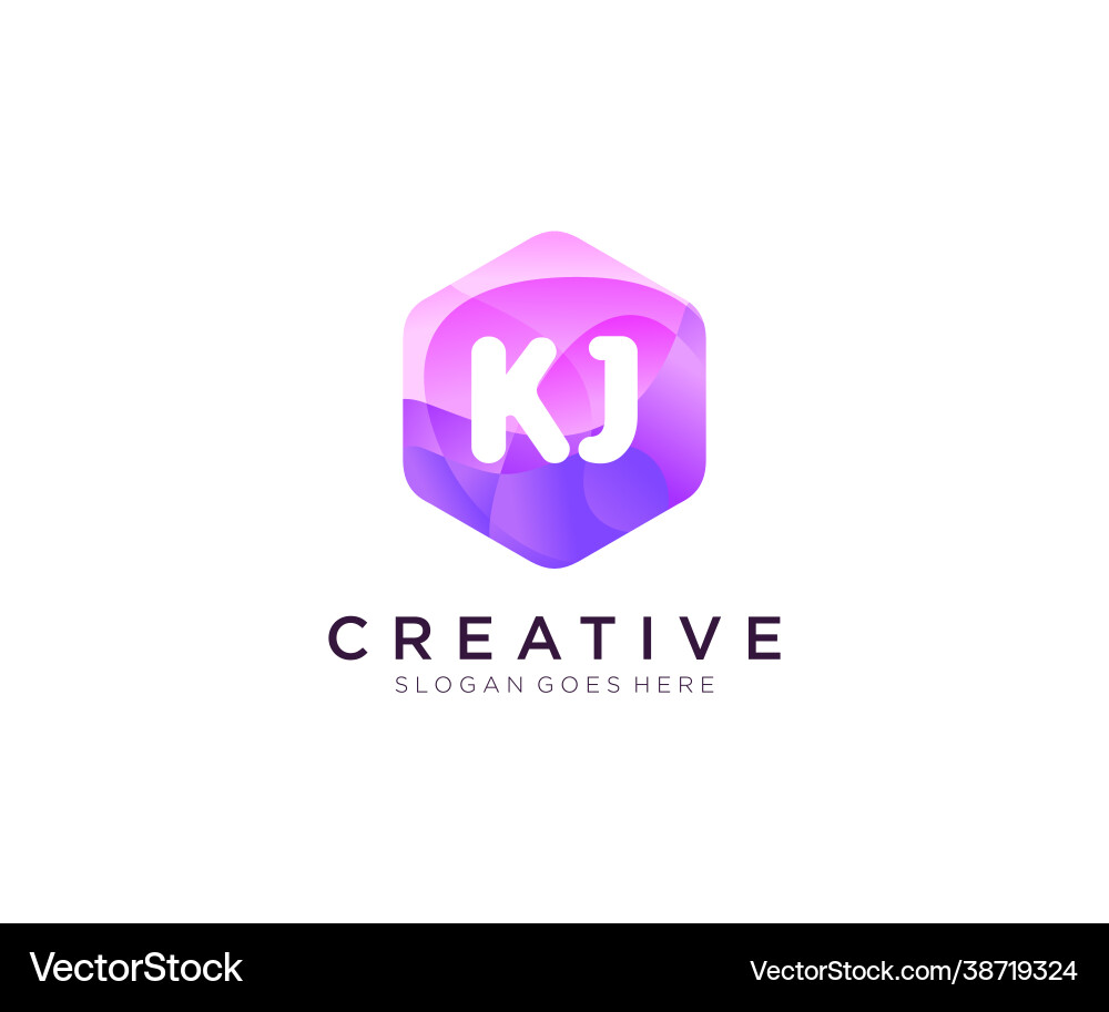Kj initial logo with colorful hexagon modern Vector Image