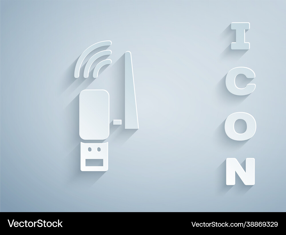 Paper cut usb wireless adapter icon isolated Vector Image