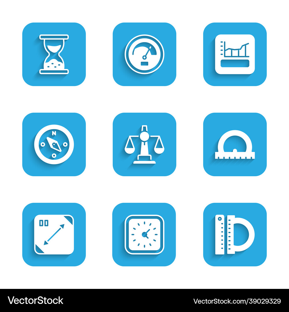 Set scales of justice clock protractor and ruler Vector Image