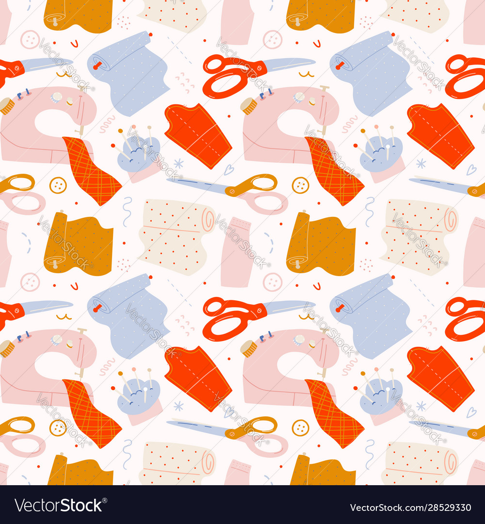 Sewing pattern seamless backdrop with Royalty Free Vector