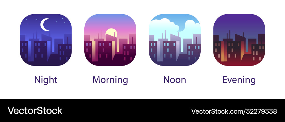 Different times day night morning noon Royalty Free Vector