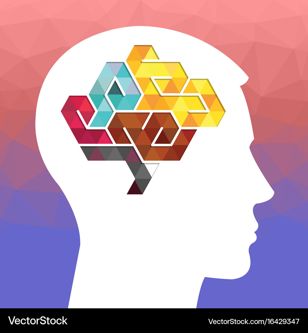Profile of a human head with a colored low poly Vector Image