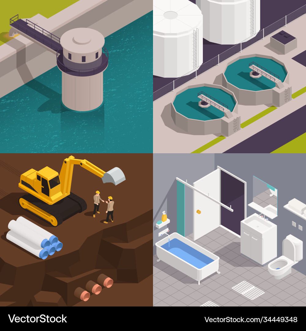 Water supply isometric concept Royalty Free Vector Image