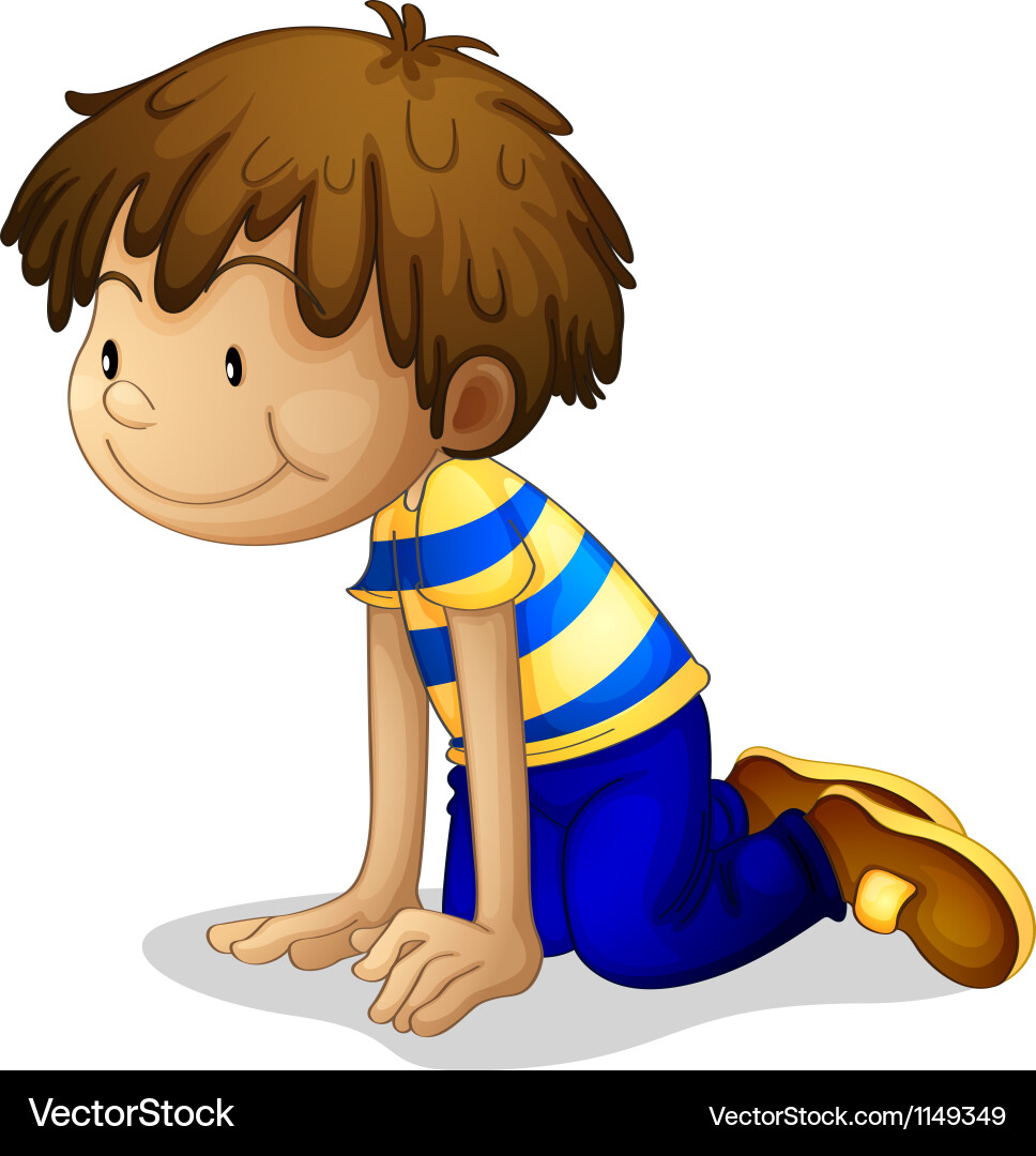 Cartoon boy kneeling Royalty Free Vector Image