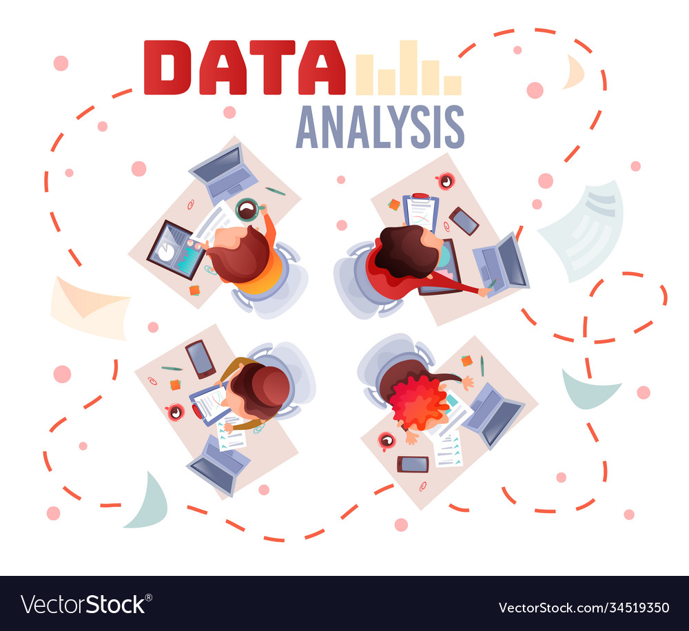 Concepts data analysis teamwork meeting Royalty Free Vector