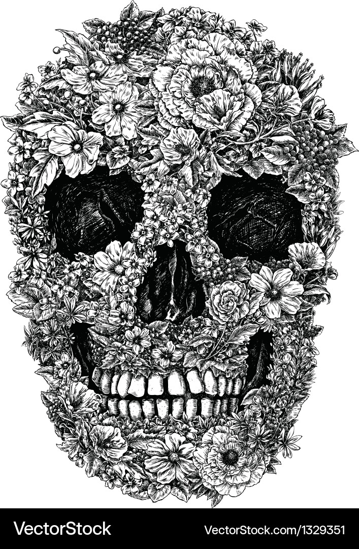 Flower Skull Linework Royalty Free Vector Image