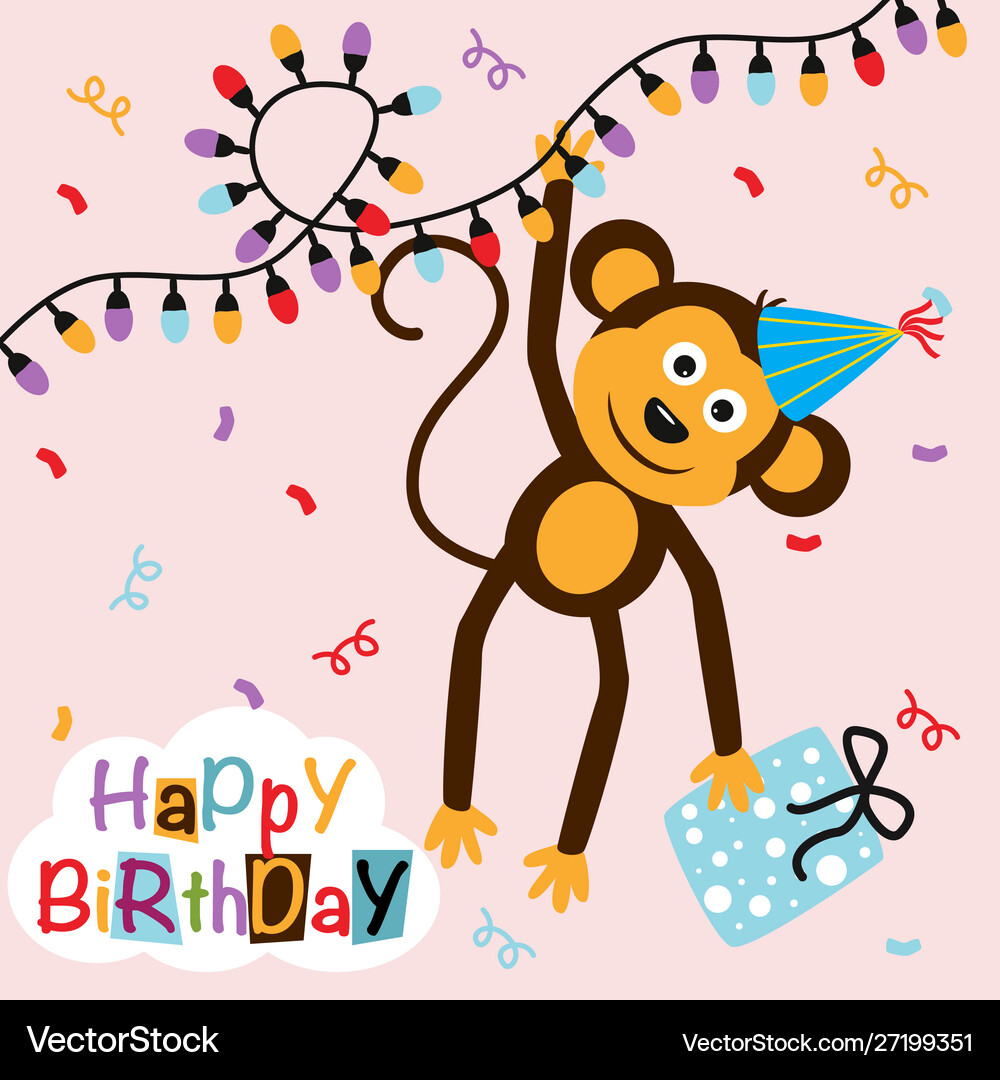 Happy birthday poster with monkey Royalty Free Vector Image