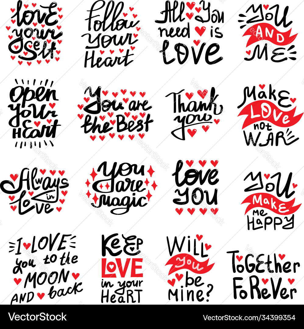 Set motivational quotes about love Royalty Free Vector Image