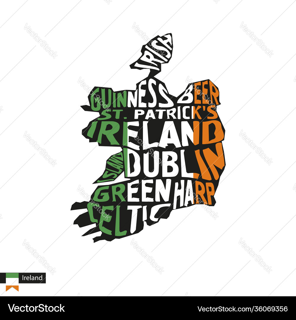 Typography map silhouette ireland in black Vector Image