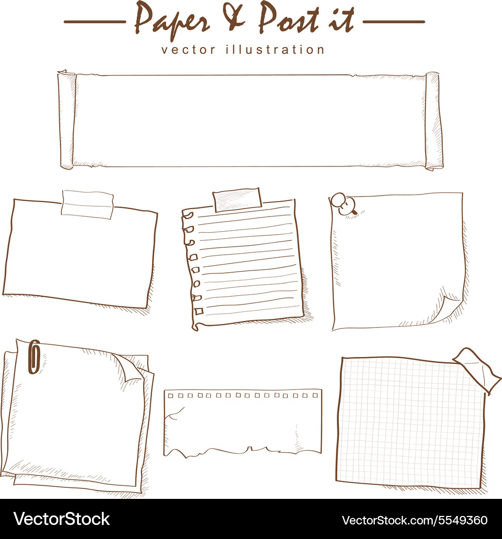 Paper and post-it collection sketch drawing Vector Image