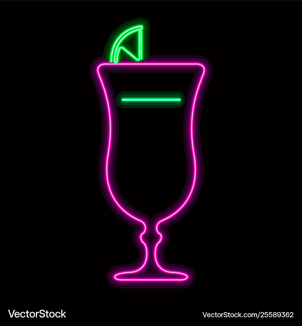 Neon cocktail icon on a black background Vector Image