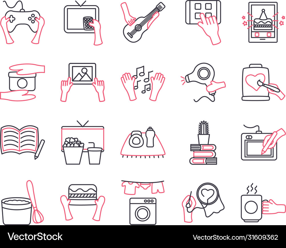 Things to do at home line style icon set Vector Image
