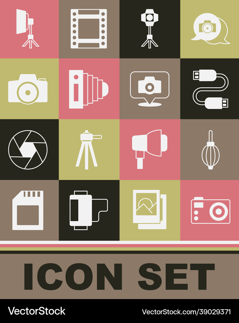 Set photo camera dust blower usb cable cord Vector Image