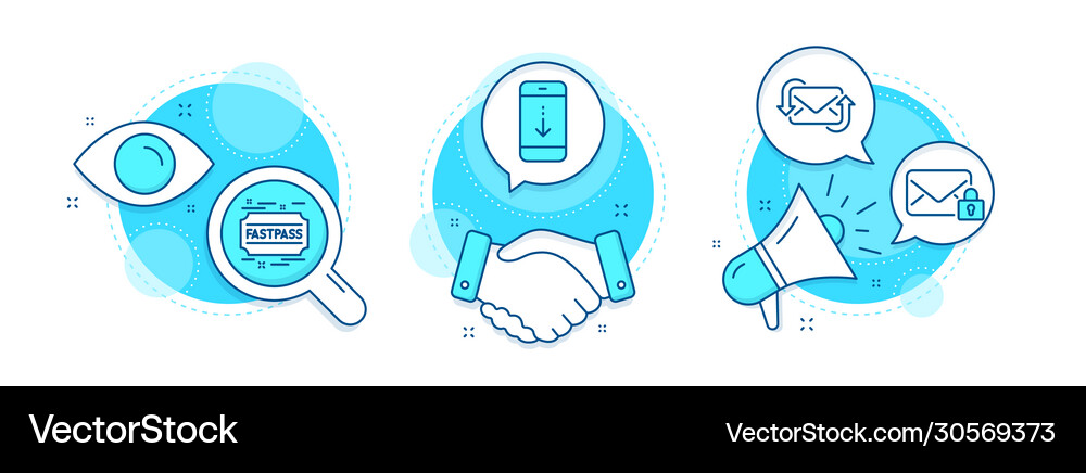 Refresh mail scroll down and fastpass icons set Vector Image