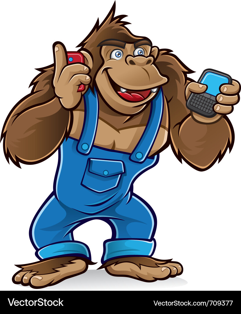 Cartoon gorilla with mobile phones Royalty Free Vector Image