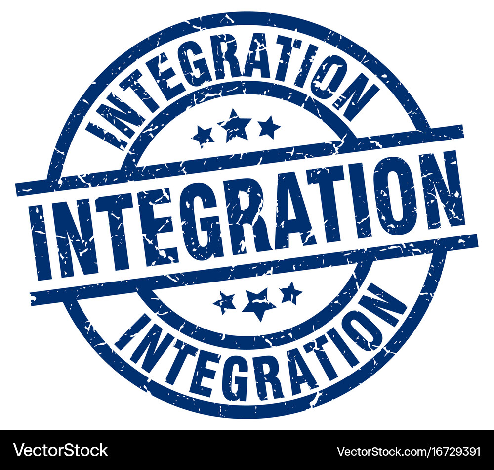 Integration blue round grunge stamp Royalty Free Vector