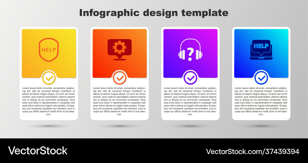 Set shield with text help location gear Royalty Free Vector