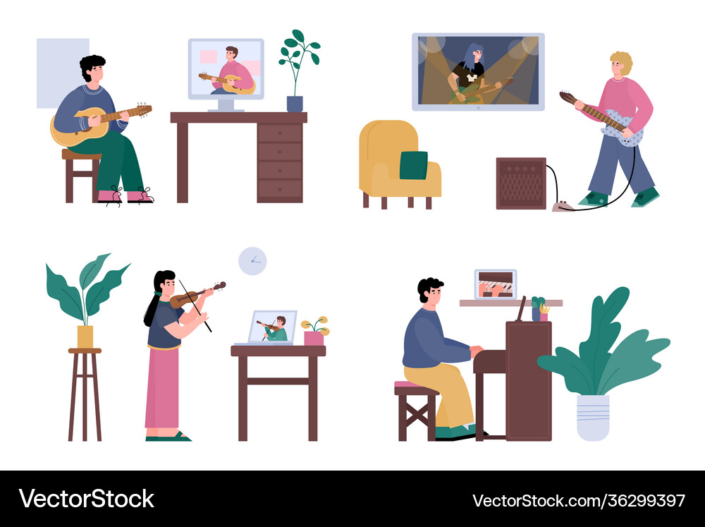 A kid girl learning to play Royalty Free Vector Image
