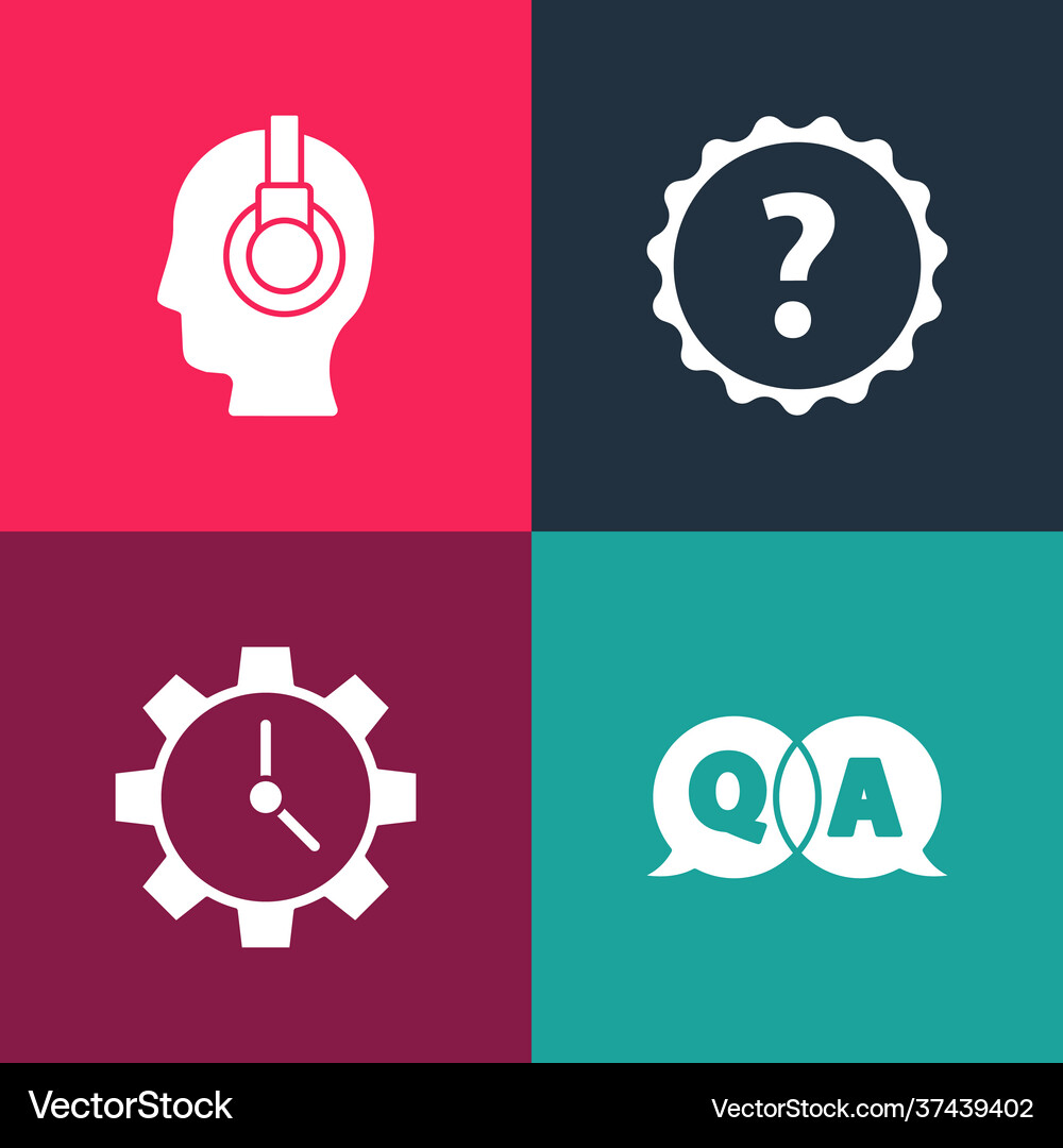 Set pop art question and answer time management Vector Image