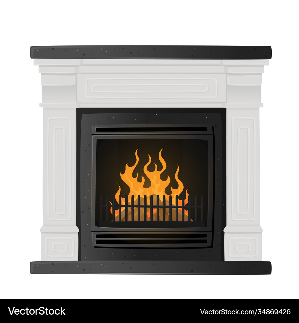 Classic fireplace burning stove with fire inside Vector Image