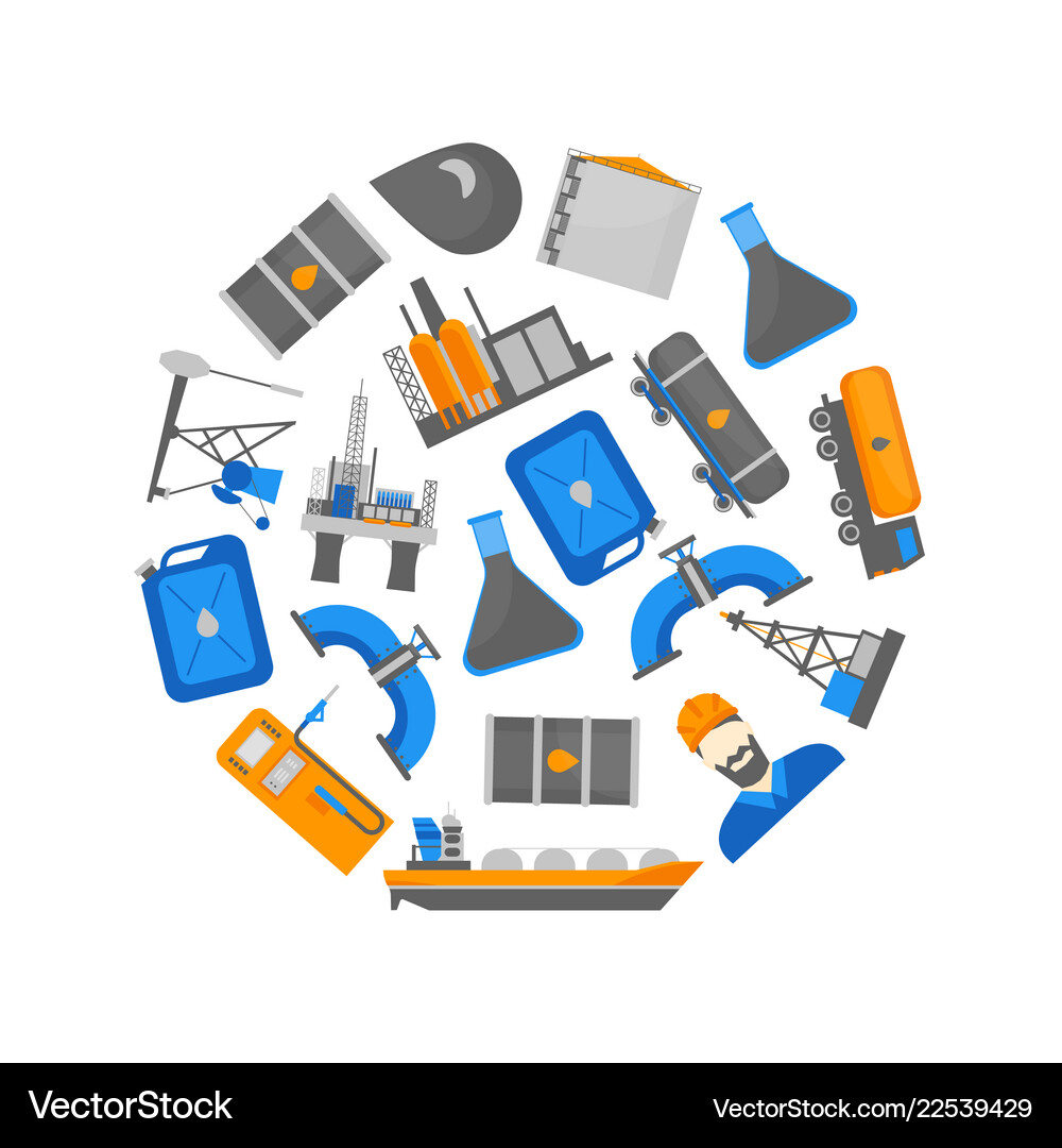 Cartoon oil petroleum processing round design Vector Image