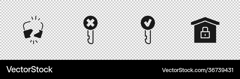 Set broken or cracked lock wrong key key Vector Image