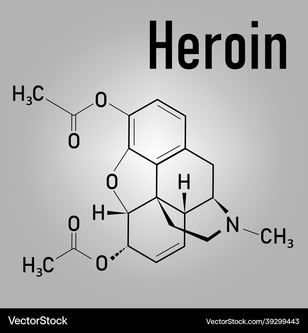 Heroin molecular structureskeletal formula Vector Image