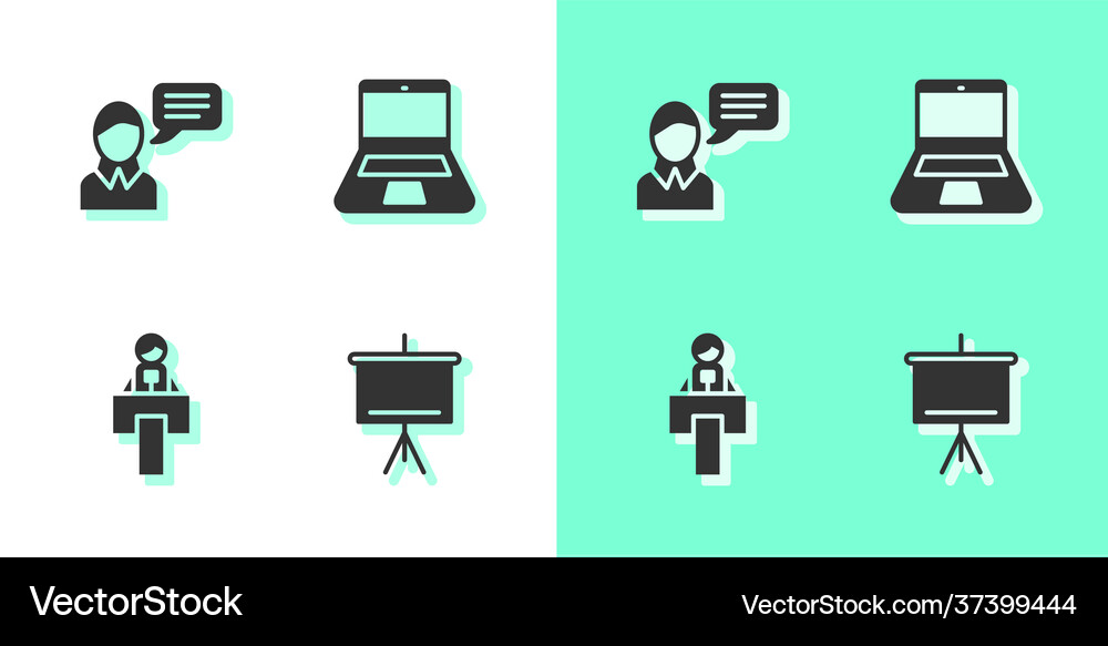 Set chalkboard speech bubble chat stage stand Vector Image