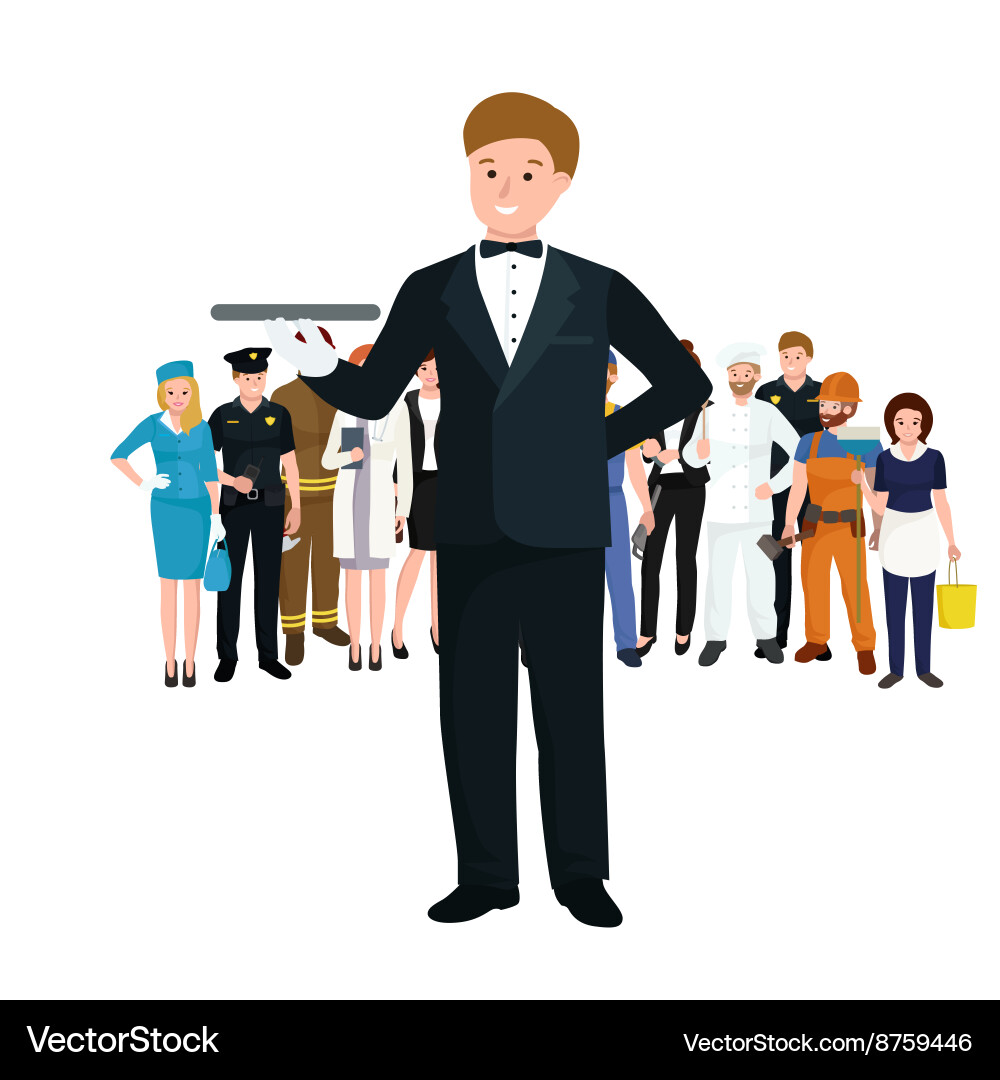 Worker waiter at restaurant isolated man Vector Image