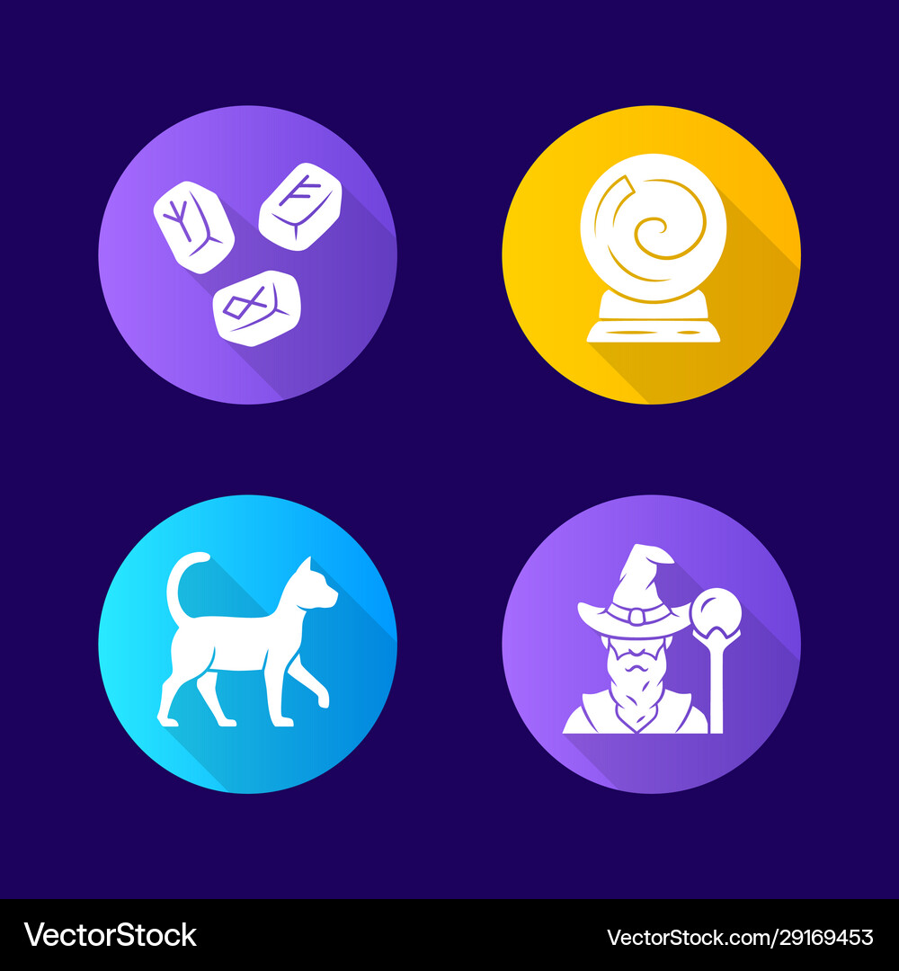 Magic flat design long shadow glyph icons set Vector Image