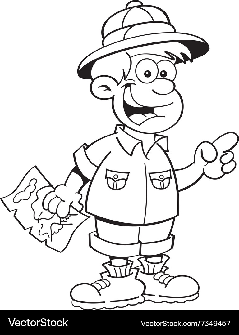 Cartoon boy holding a map and pointing Royalty Free Vector