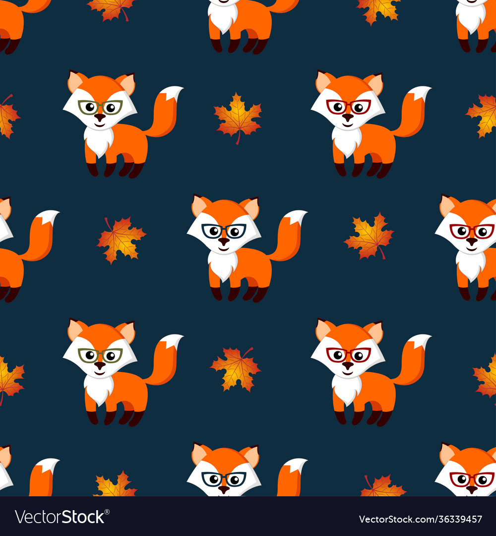 Seamless pattern with fox and maple leaf Vector Image