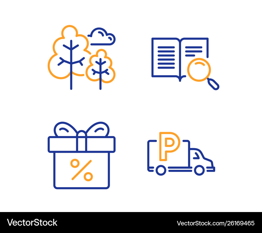 Discount offer tree and search text icons set Vector Image