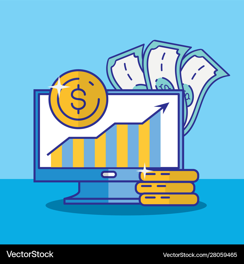 Financial technology with desktop icon Royalty Free Vector