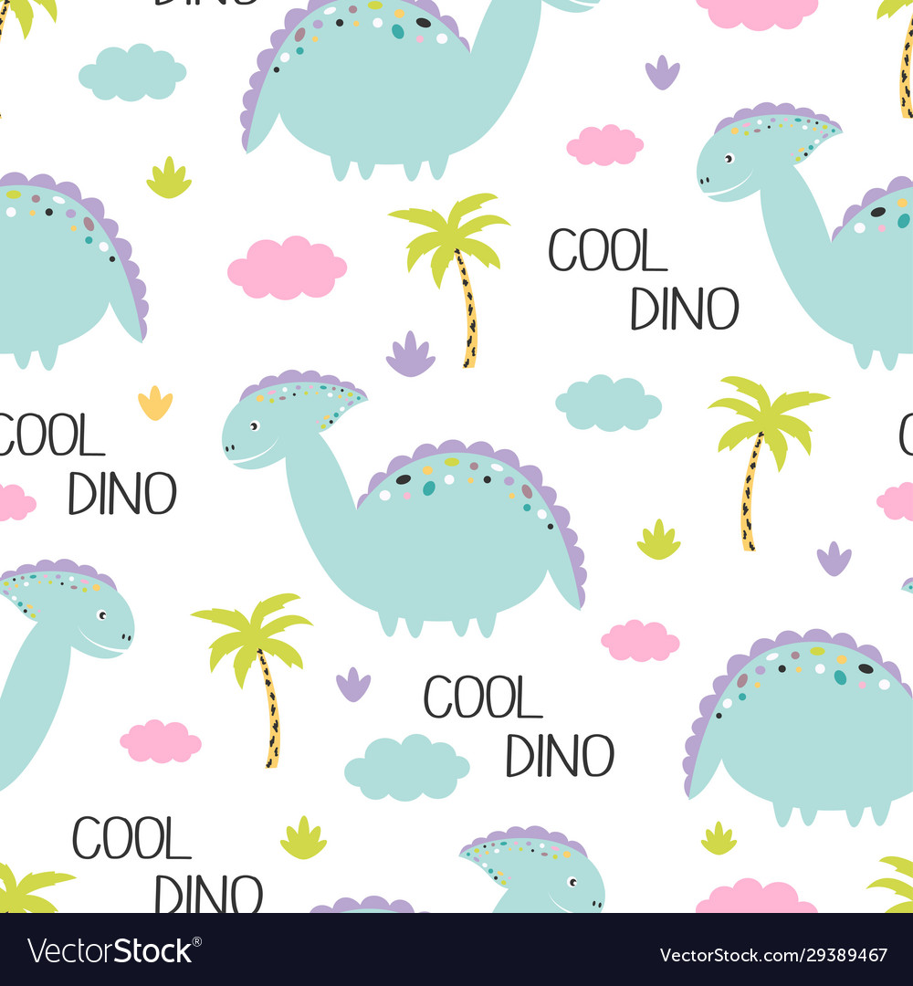 Cute dino seamless pattern Royalty Free Vector Image