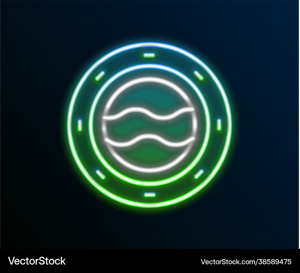 Glowing neon line ship porthole with rivets Vector Image