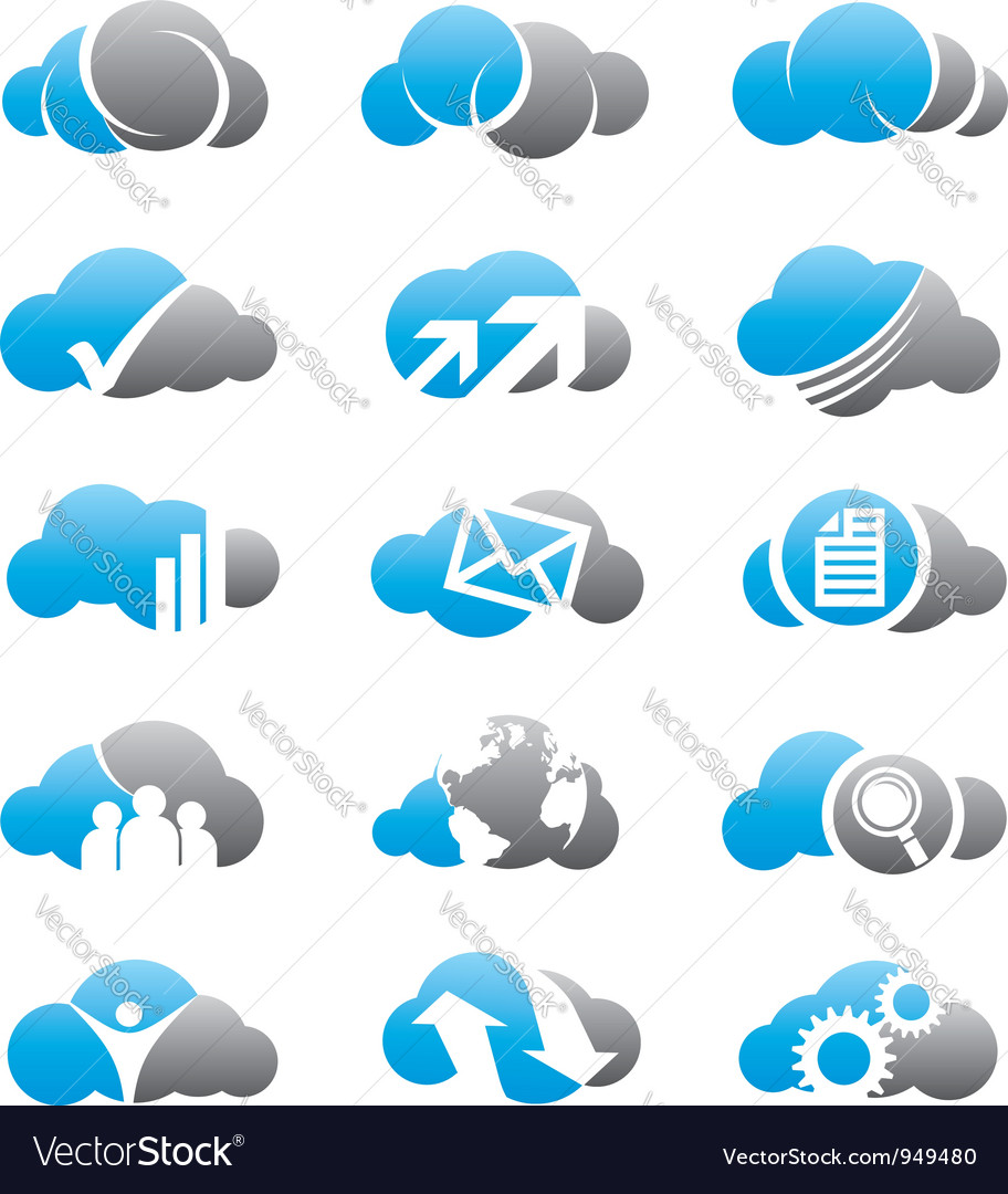 Cloud computing icons and logos set Royalty Free Vector Cloud computing icons and logos set Royalty Free Vector