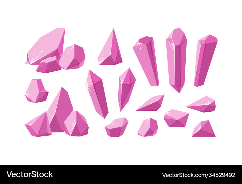 Crystals and pink gemstones set ruby crystal Vector Image