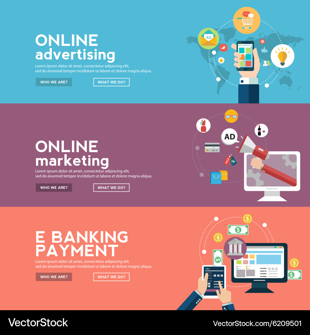 Online business banners set with advertising Vector Image