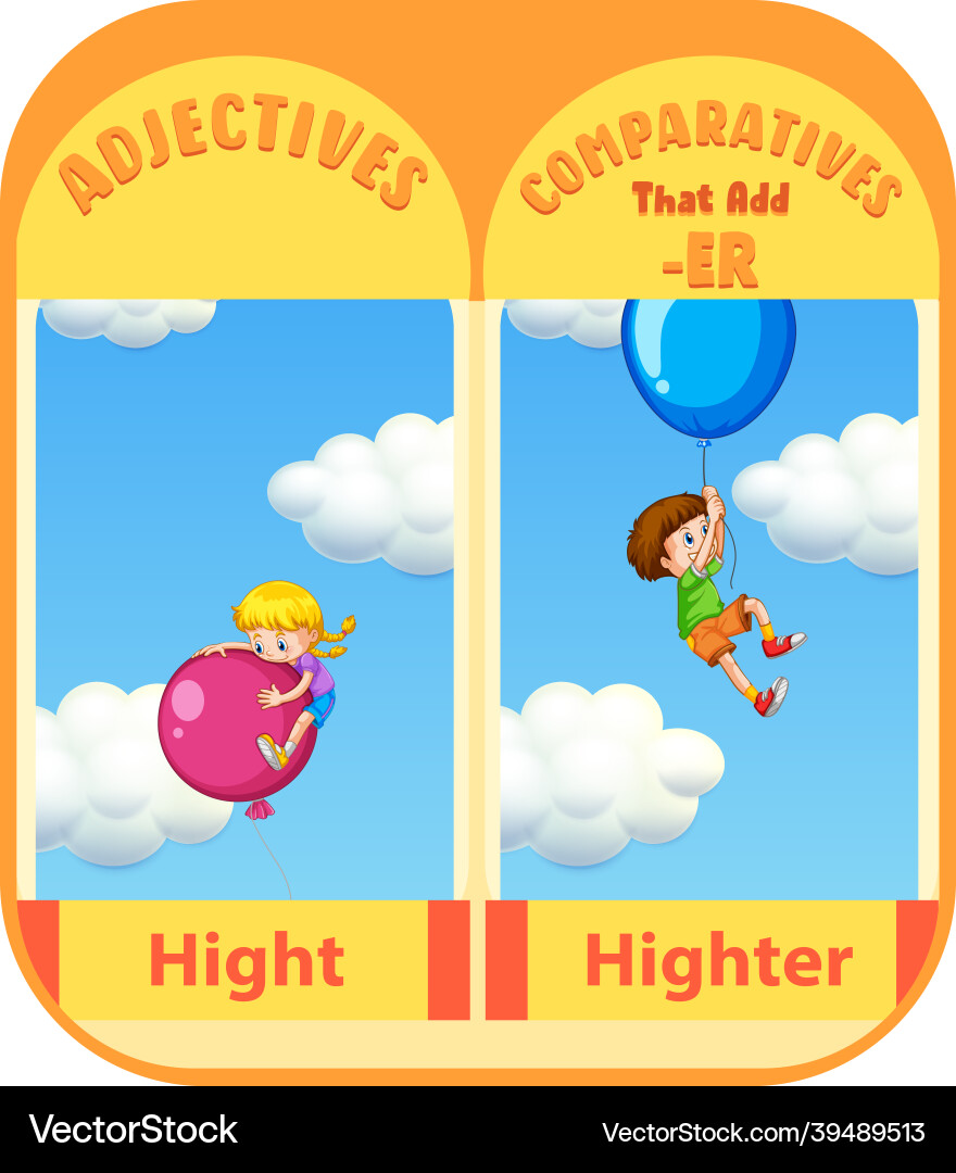 Comparative adjectives for word hight Royalty Free Vector