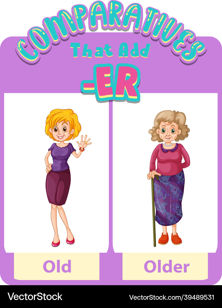Comparative adjectives for word old Royalty Free Vector