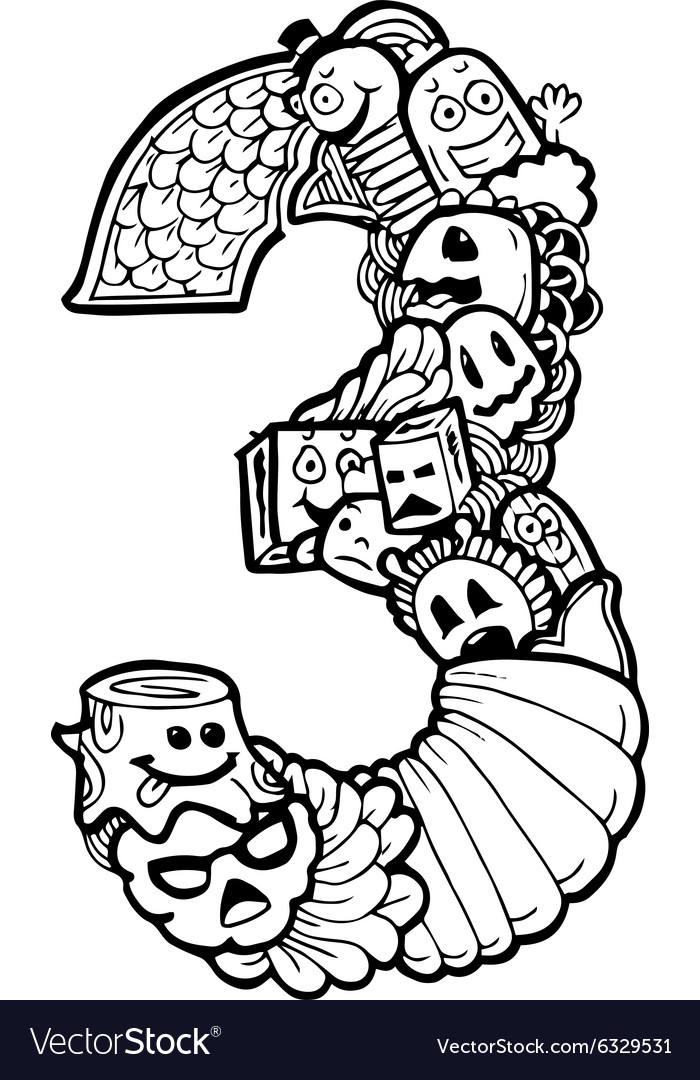 Doodle number 3 Royalty Free Vector Image - VectorStock