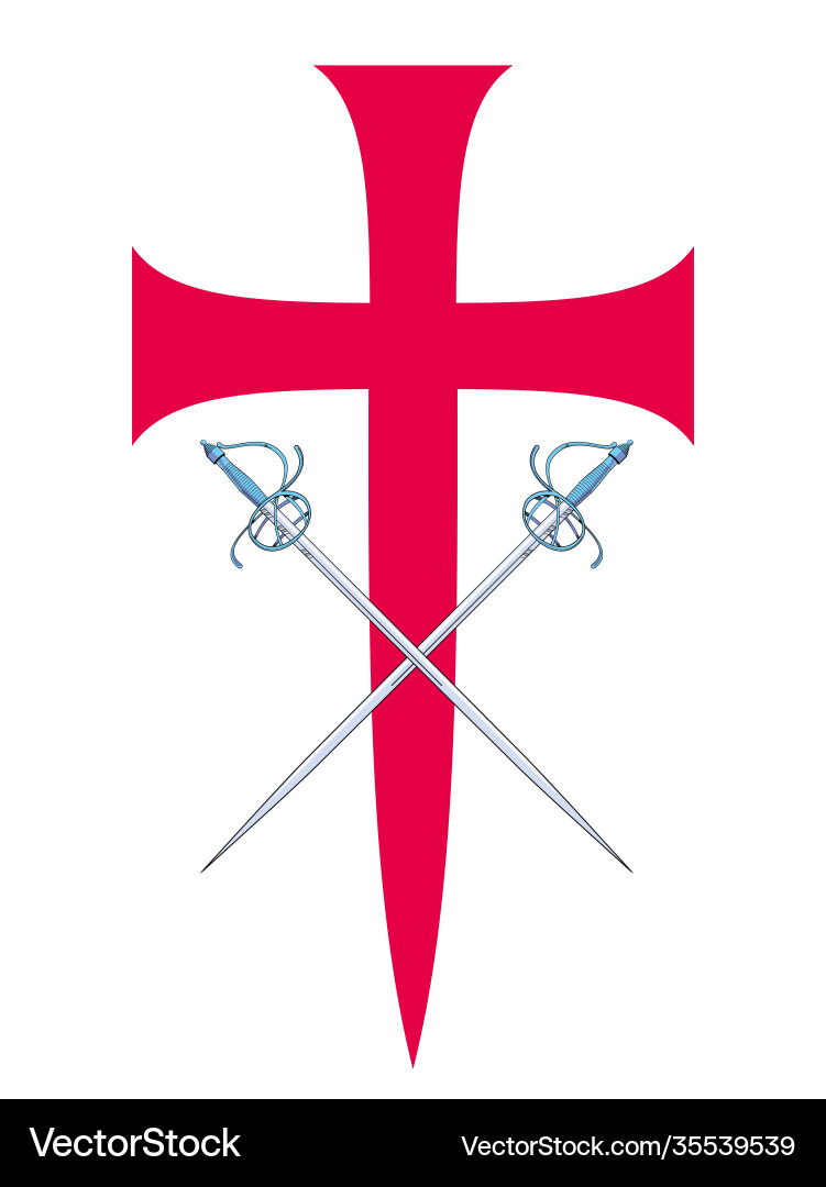 Swords clashing over a red cross Royalty Free Vector Image
