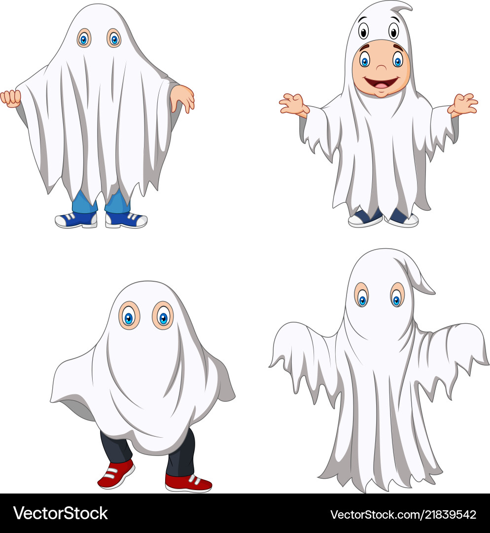 Cartoon kid with ghost costume collection Vector Image