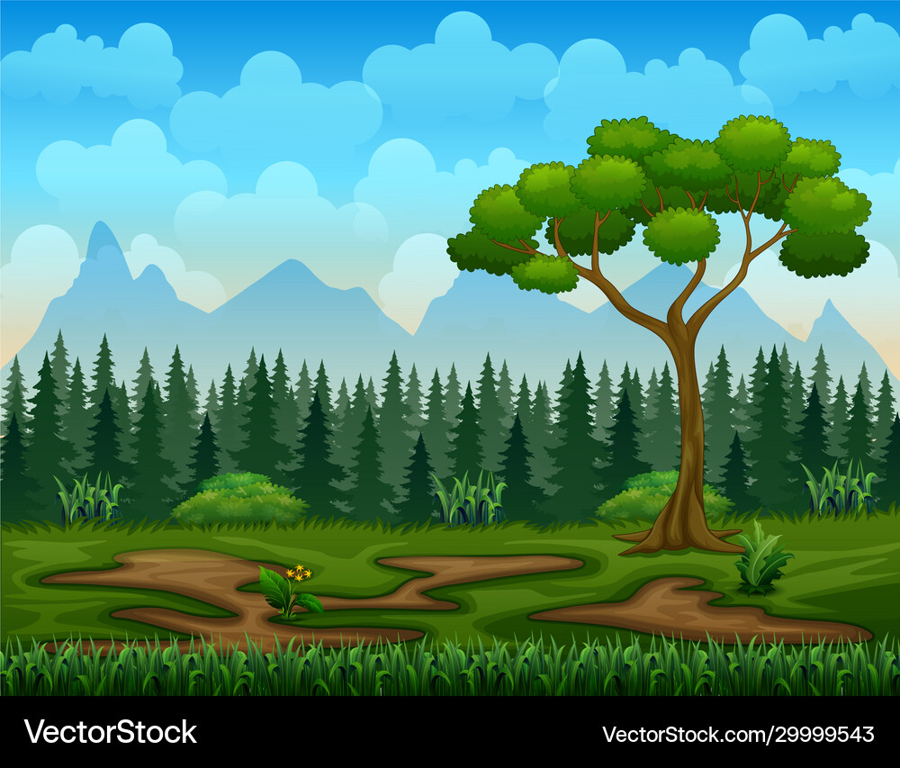 Nature scene with tree landscape Royalty Free Vector Image